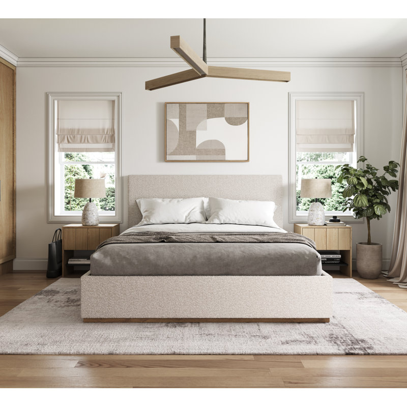 Monaco Upholstered Bed with Soft Corners Edvards Latitude Run Color Cream Size Queen